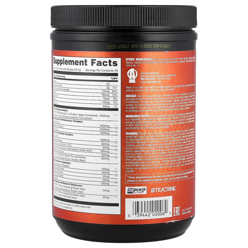 Animal, Primal™ Pre-Workout Loaded, Blood Orange, (502.5 g) - Puzzle ...